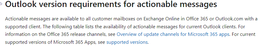Are actionable messages available for on premise Exchange / Outlook deployments? - Microsoft Q&A