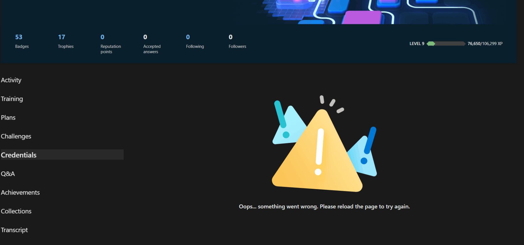 Credentials page not loading - Microsoft Q&A