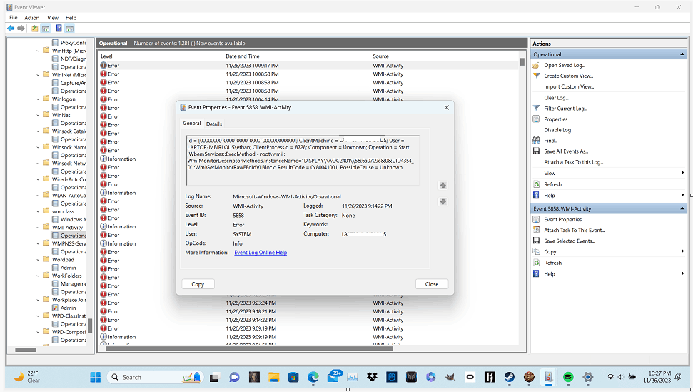 How to stop WMI activity errors, and could this specific error be linked to my video game ...