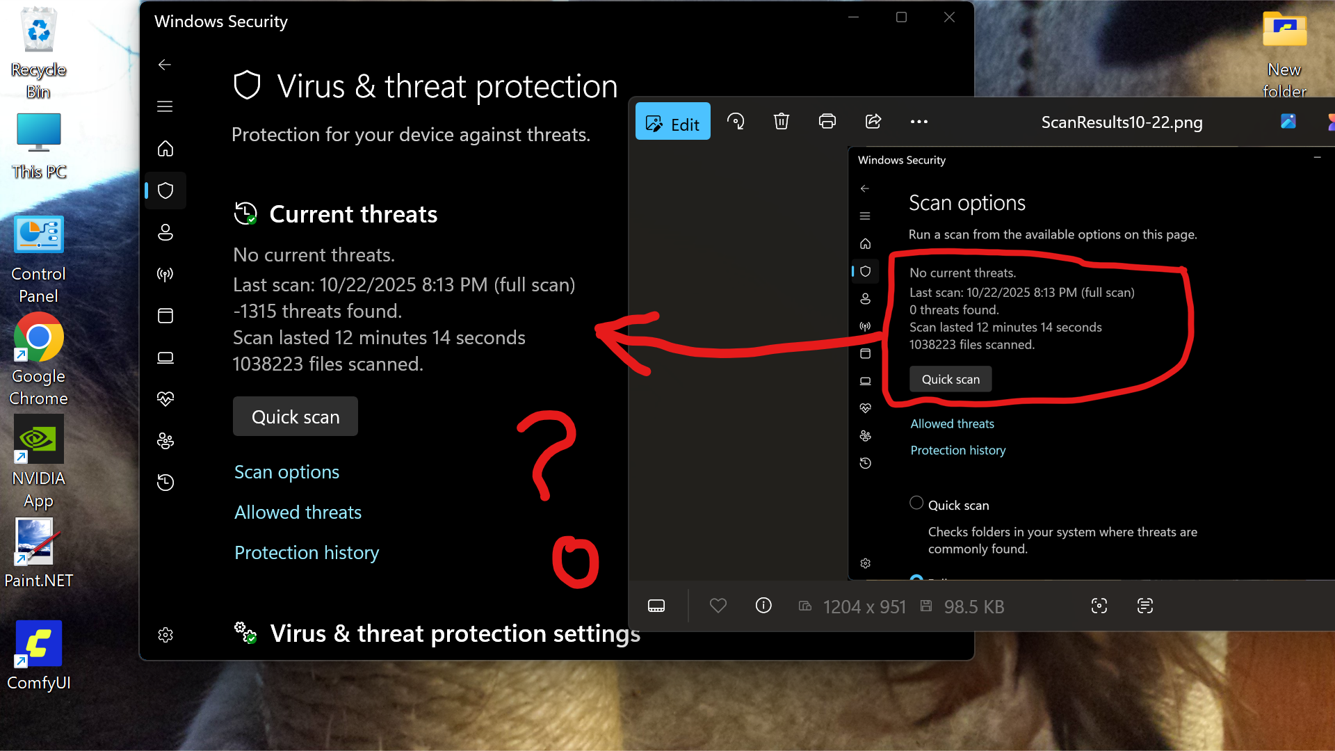 Why does Windows Defender Scan Results show one thing then another ...