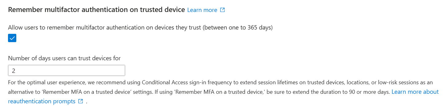 Why is "Remember MFA on trusted devices" not working in the Entra ...