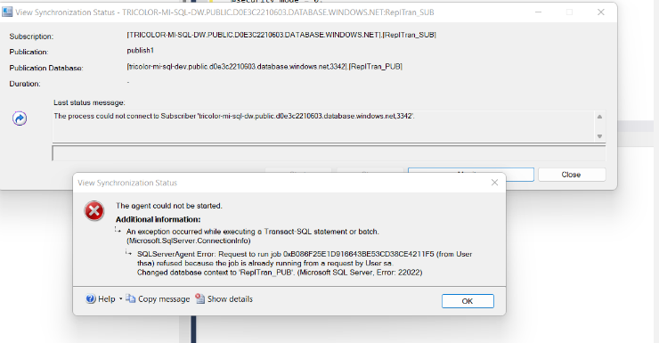 replication beetwen 2 Manage instance is not working ussing wizard , only executing script ...