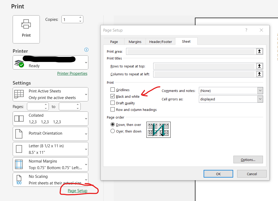 How to print and EXCEL worksheet in black and white - Microsoft Q&A