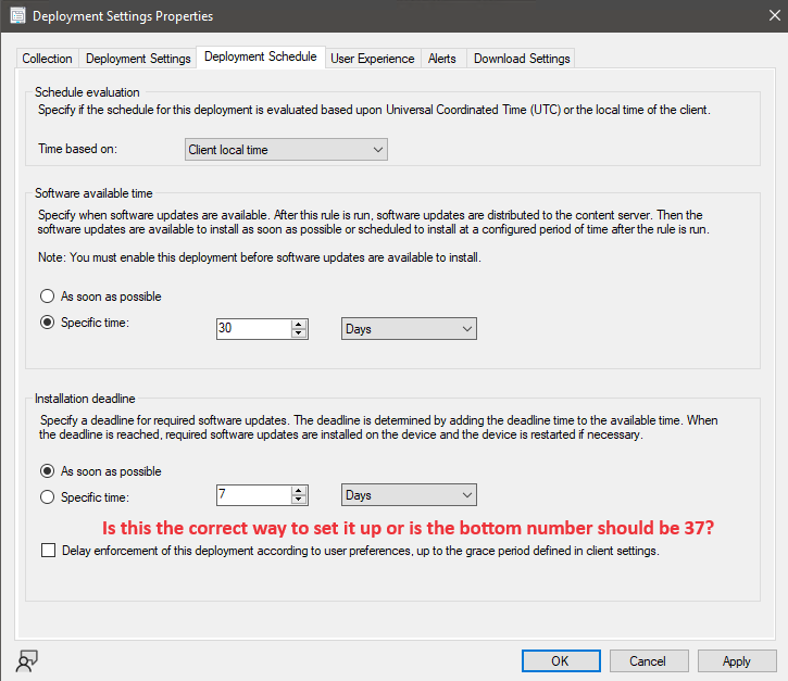 Is this the correct way to set Software update deployment schedule - Microsoft Q&A