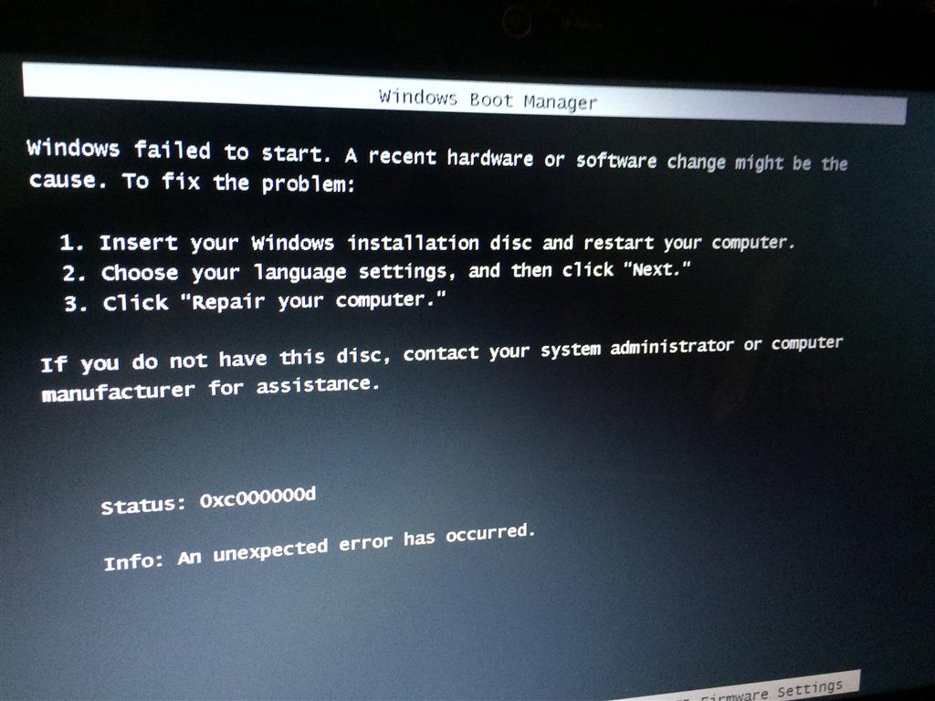 [NEED ASAP HELP] Windows 7 Won't Boot - 0xc000000d - An Unexpected ...