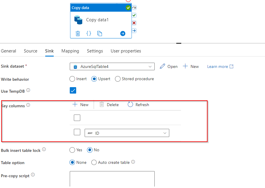Data Factory does not support Upsert on uniqueidentifier key columns - Microsoft Q&A