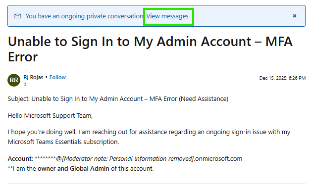 Unable to Sign In to My Admin Account – MFA Error - Microsoft Q&A
