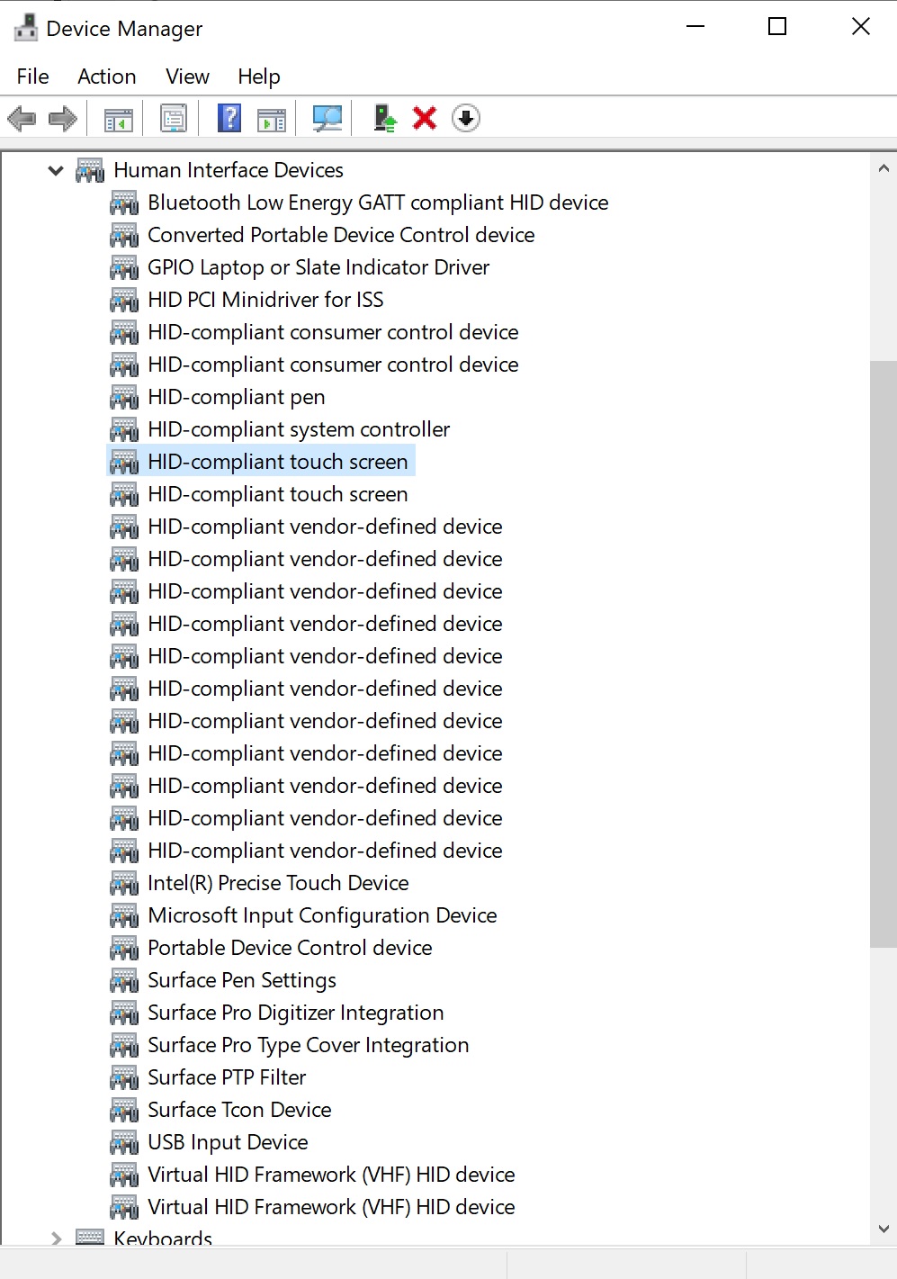 Touch screen is not working on Surface Pro 5th Gen, HID-compliant touch ...