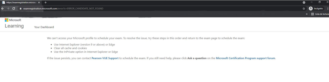 Tengo problemas para registrar mi examen con Pearson VUE AZ-900 ...