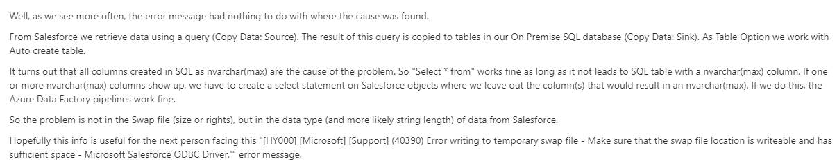 Error while loading the data from Salesforce to ADLSGen1 in the ADF ...