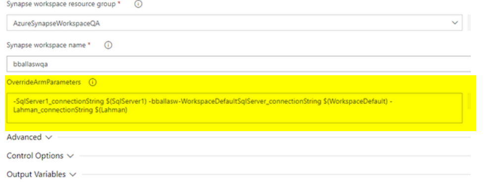OverrideArmParameters with Synapse workspace deployment@2 - Microsoft Q&A