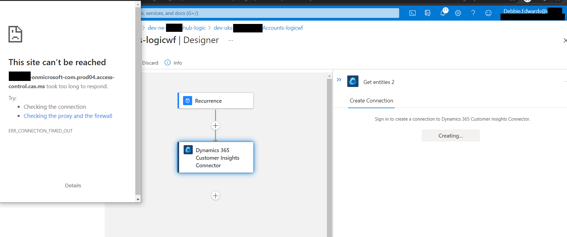 Logic Apps Dynamics 365 Connector (the Site cant be reached ...