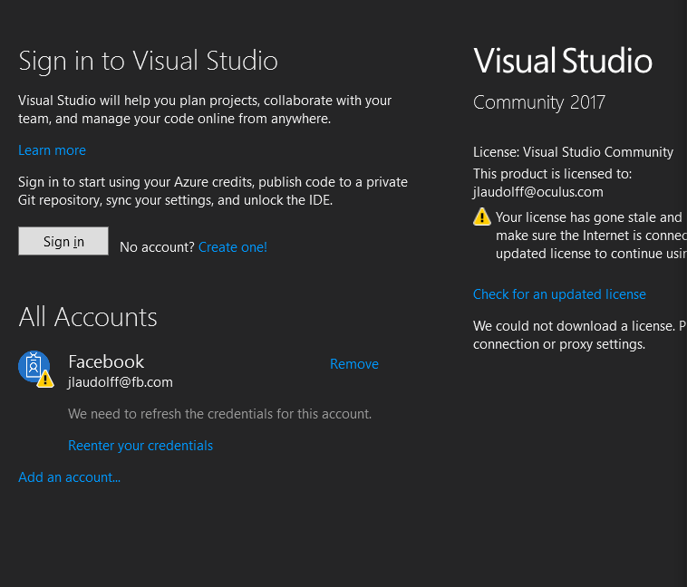 Visual studio sign in fails - Microsoft Q&A
