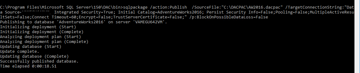 Sqlpackage Exception Unrecognized Command Line Argument