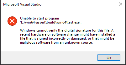 Windows can't verify the digital signatures when using /INTEGRITYCHECK ...