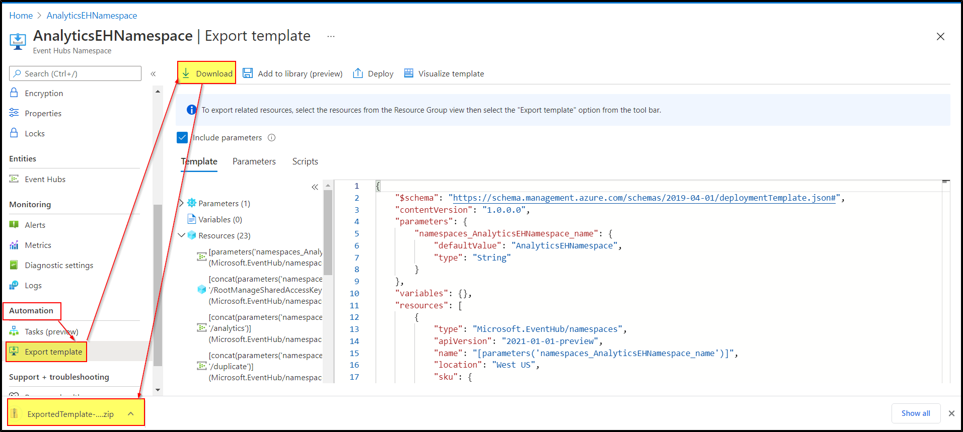 EventHubs - moving event hubs entities from one namespace to another - Microsoft Q&A