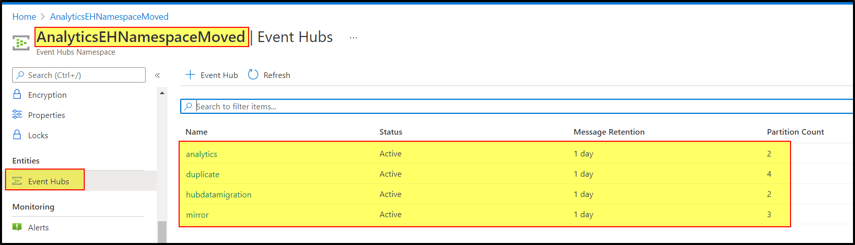 Eventhubs Moving Event Hubs Entities From One Namespace To Another Microsoft Qanda