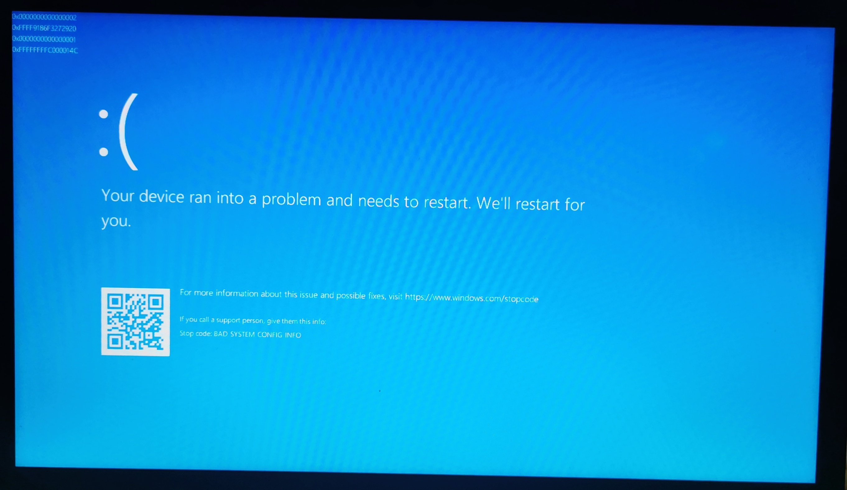 BSOD: Bad system config info - Microsoft Q&A