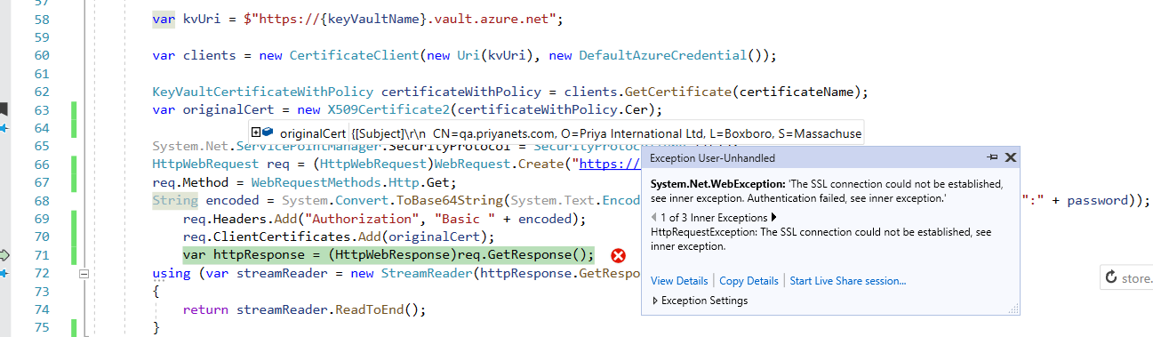 add azure client certificate to client rest api headers c# - Microsoft Q&A
