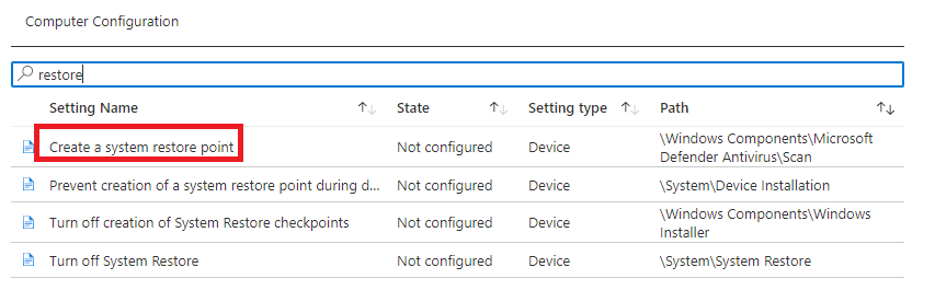 Intune policy to enforce a system restore point creation - Microsoft Q&A