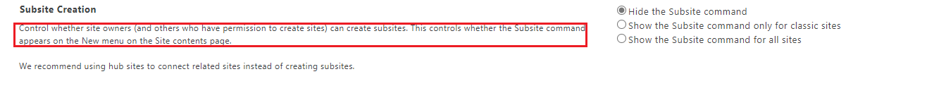 Has something changed with create subsite? - Microsoft Q&A