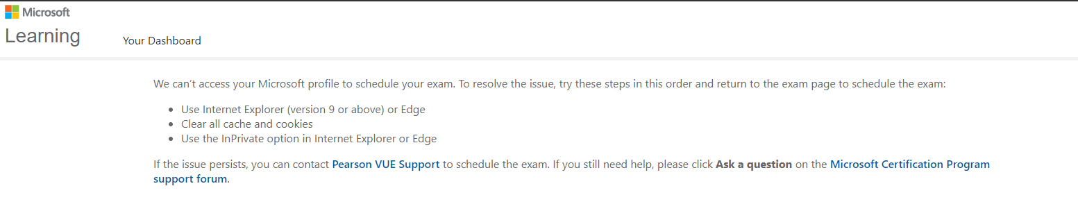 Unable to schedule a Certification Exam - Microsoft Q&A