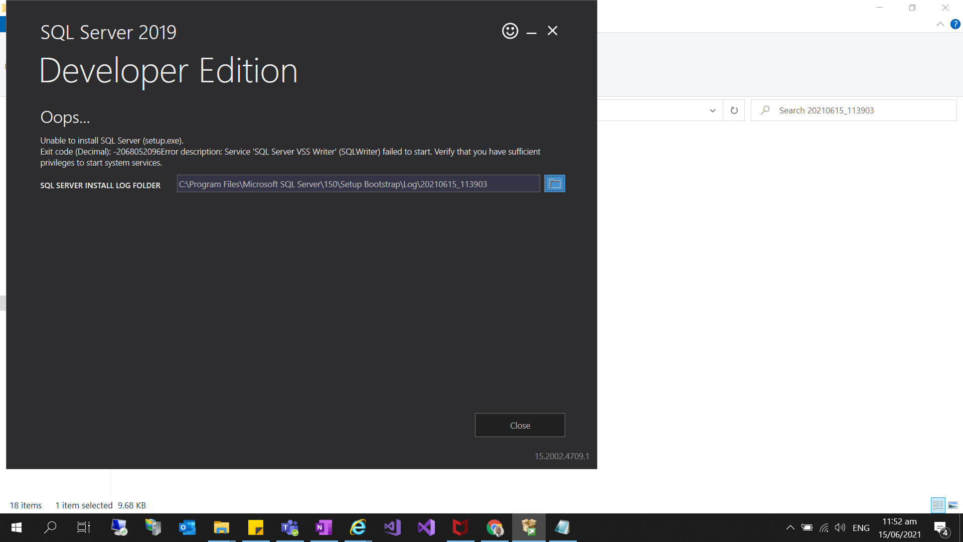 Unable To Install Sql Serversetupexe Exit Code 2068052096 Sql Server Vss Writer Failed To