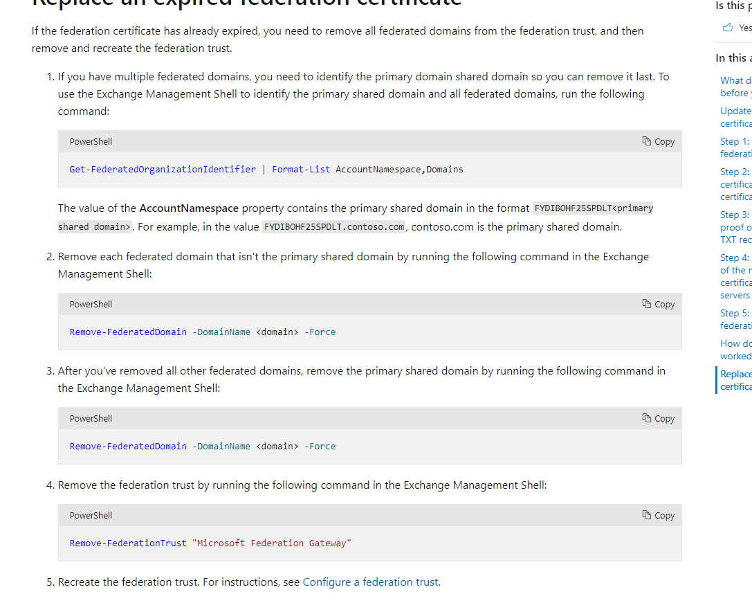 Replace an expired federation certificate in Exchange 2016 - Microsoft Q&A