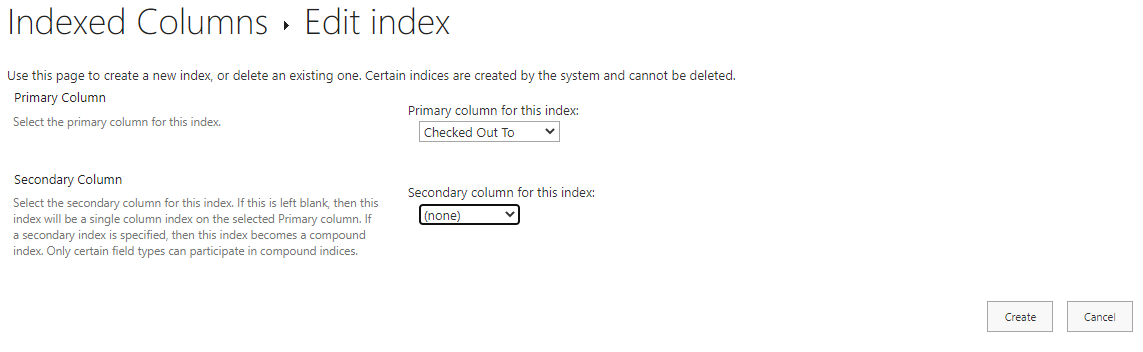 Column indexing in the list and libraries for storing documents ...