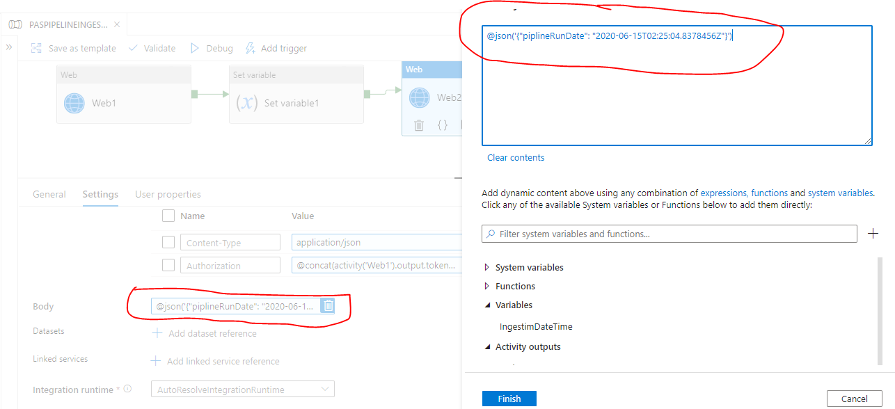 I am facing an issue while sending response to an API through ADF Web Activity to embed DateTime ...