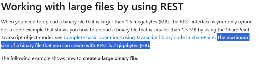 Does SharePoint Online provide a streaming API for downloading large data files through the ...