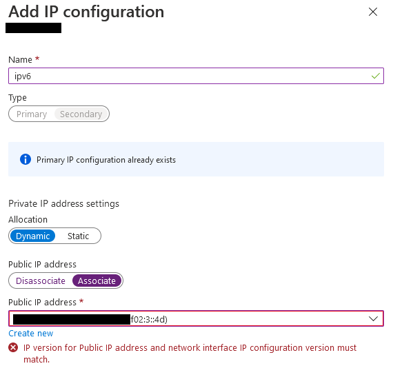 Unable To Add Ipv6 Address To Existing Azure Network Interface Microsoft Qanda