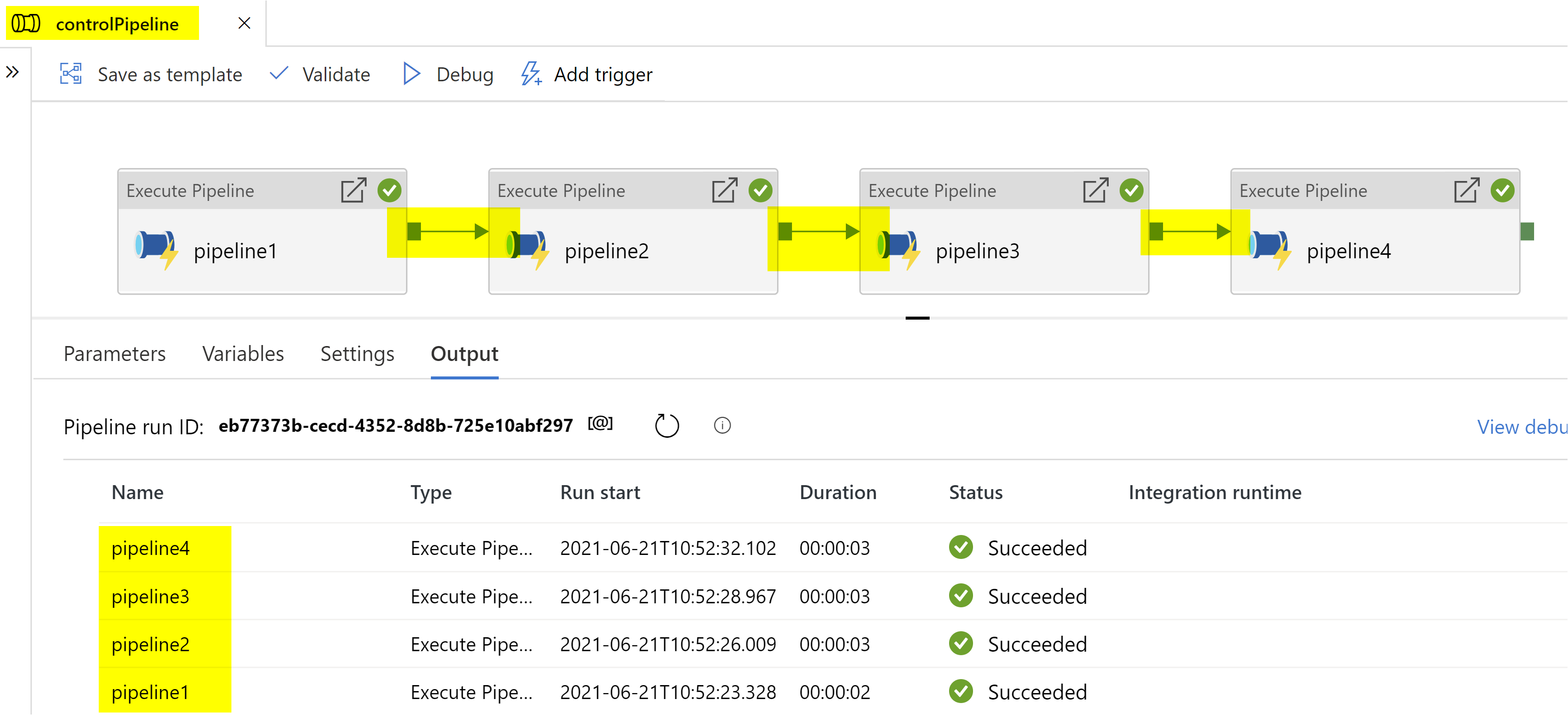 data Factory Pipelines Running seperately and running in a top level ...