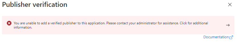 You are unable to add a verified publisher to this application. Please ...