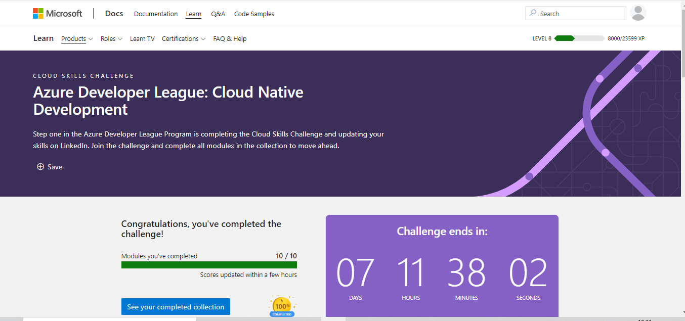 Regarding Completeing Azure Developer League Challenge Microsoft Qanda