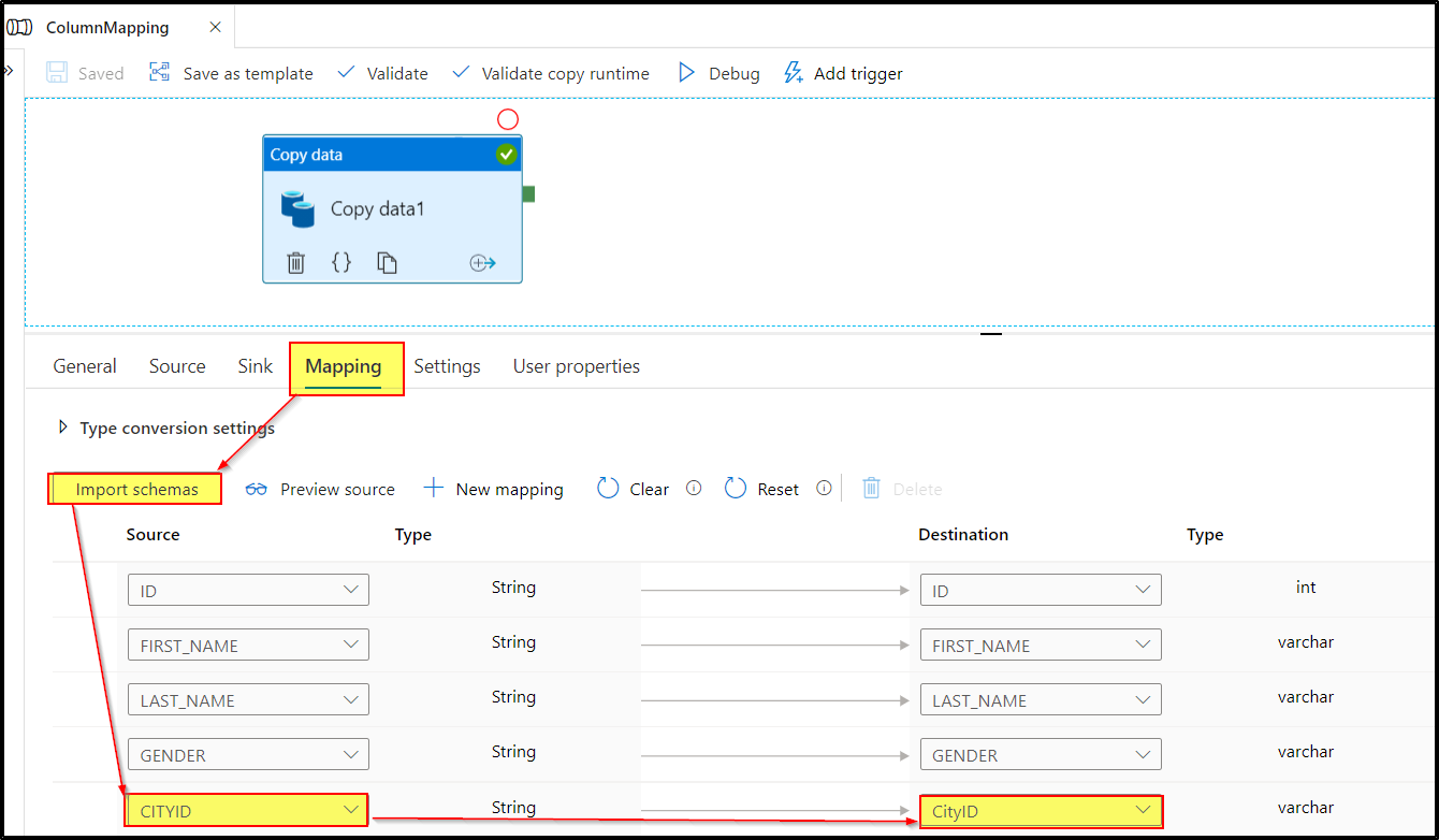 Dynamic Copy Data Auto column map fails because of case sensitivity issue in Source and Sink ...
