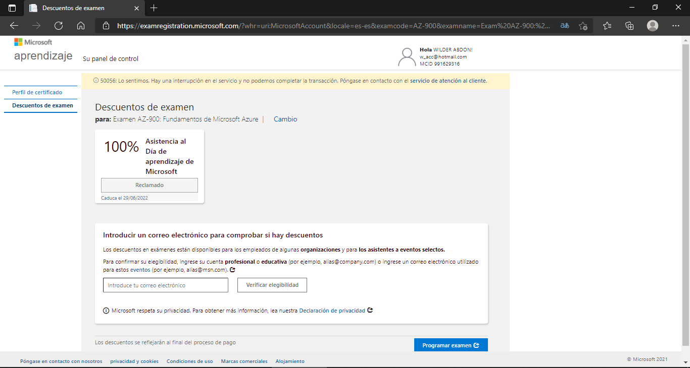 ERROR AL PROGRAMA UN EXAMEN - Microsoft Q&A