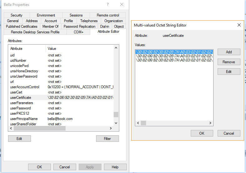 Can't delete userCertificates in AD User objects - Microsoft Q&A