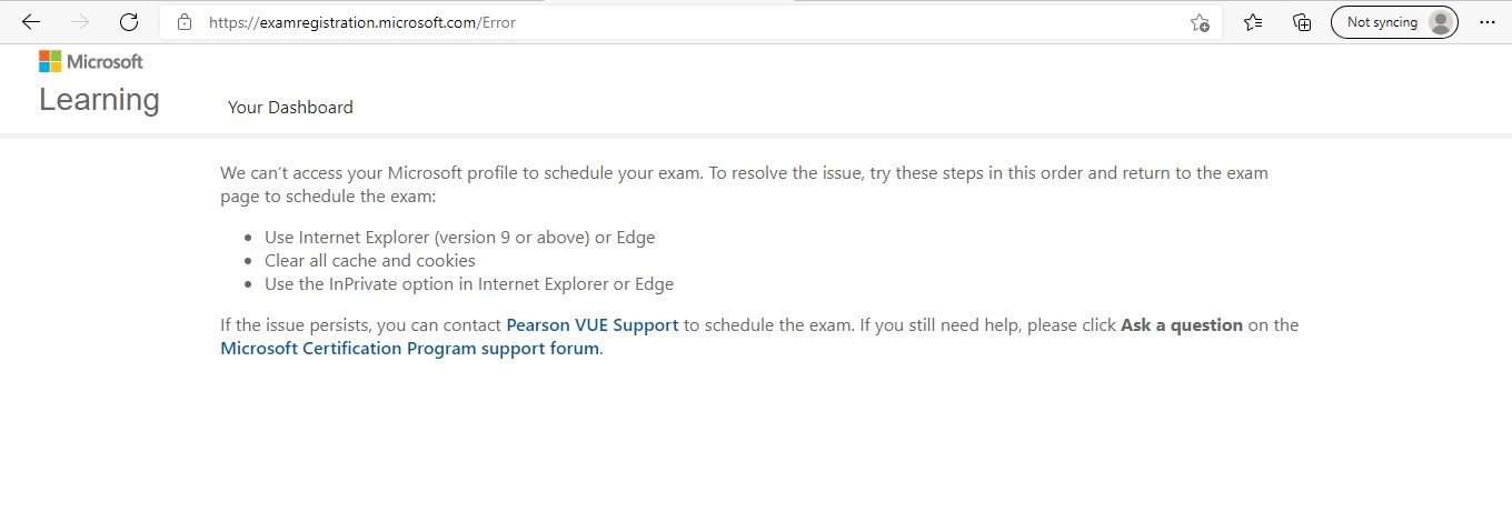 Unable to Schedule Exam with Pearson VUE - Microsoft Q&A Unable to Schedule Exam with Pearson VUE - Microsoft Q&A