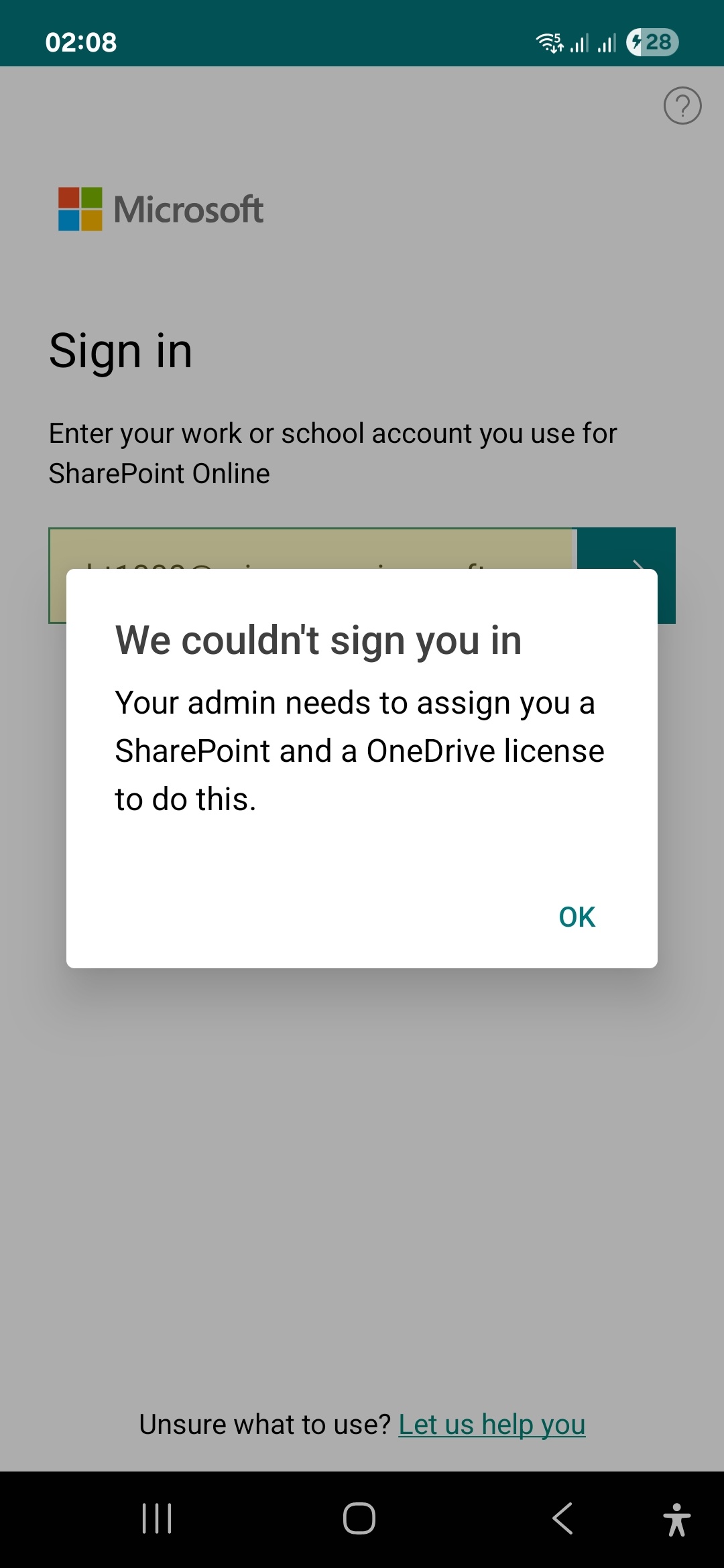 Error Login to SharePoint Android Mobile App using E3 Developer ...