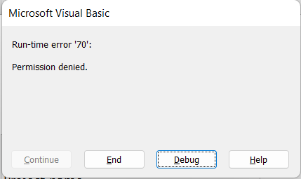 I got an Run-time error 70 - Permission denied in my vba code - Microsoft Q&A