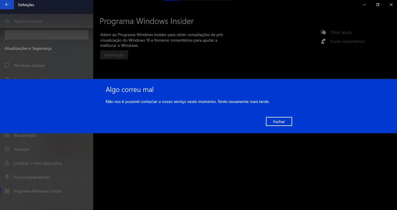 Error to enter in Insiders Program - Microsoft Q&A