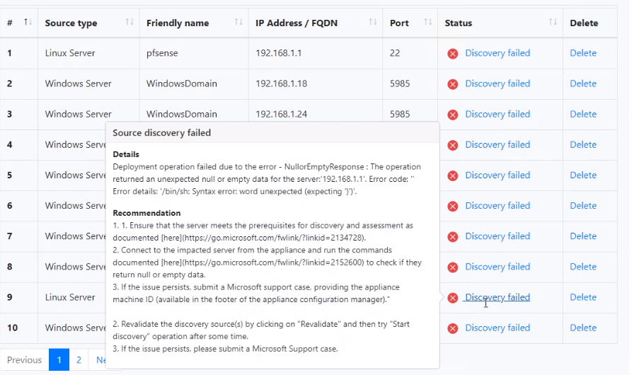 Error With Azure Migrate For Server Assessment Discovery Microsoft Qanda
