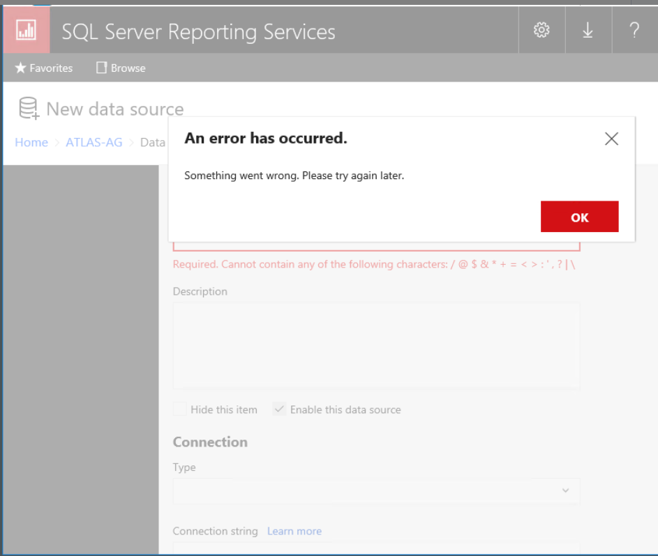 SSRS 2019 - Getting Error while creating Datasource - Microsoft Q&A SSRS 2019 - Getting Error while creating Datasource - Microsoft Q&A