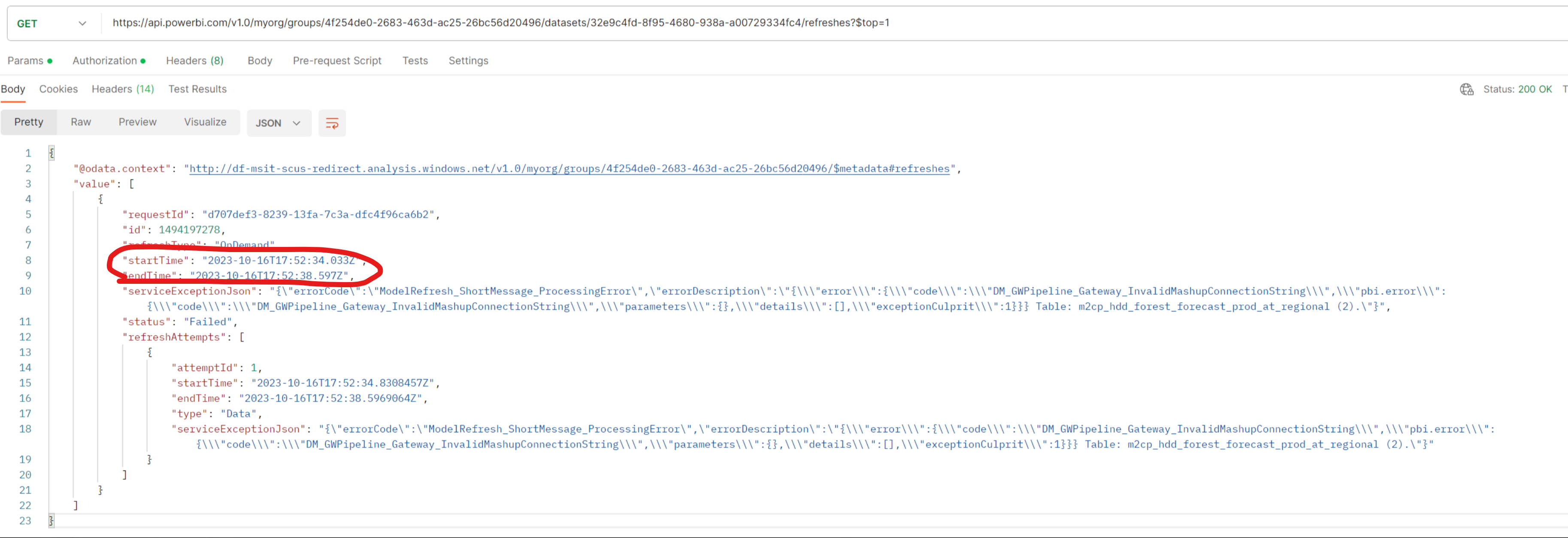 Powerbi Rest Api Dataset Refreshes Cant Return Back The Latest Status Microsoft Qanda