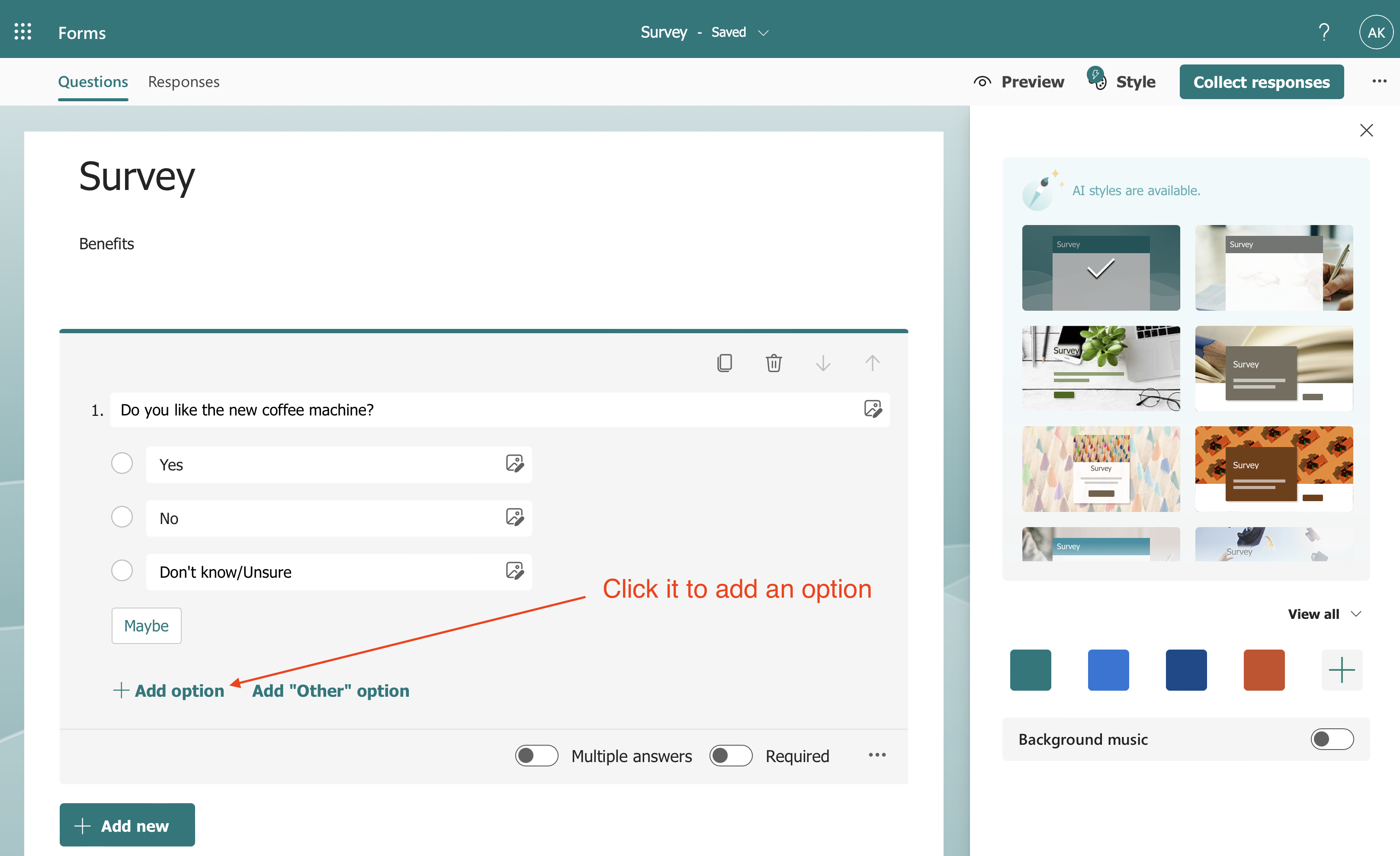 In MS Forms I have rating question numbered 1-10 but also need a don't ...