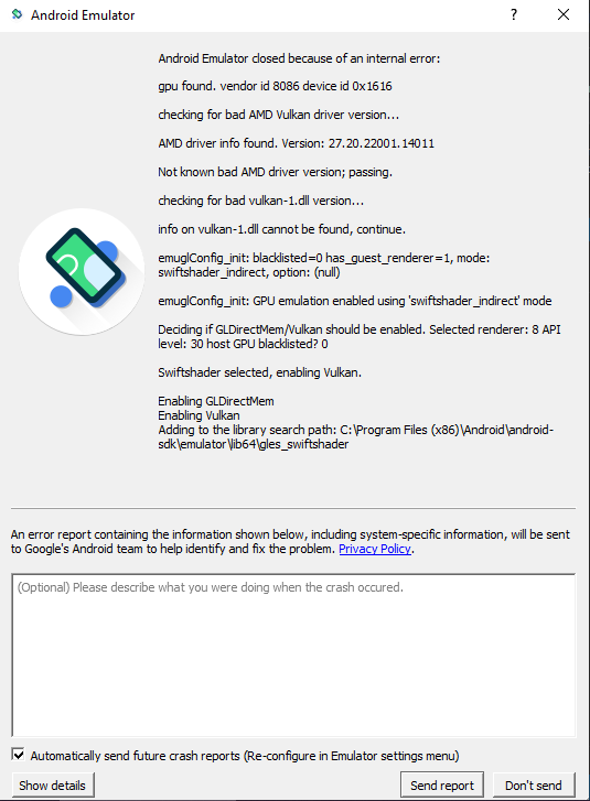 Android Emulator Vulkan 1dll Not Found Microsoft Qanda