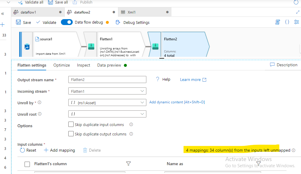 How To Flatten Multiple Arrays In An Xml Document Using Dataflows