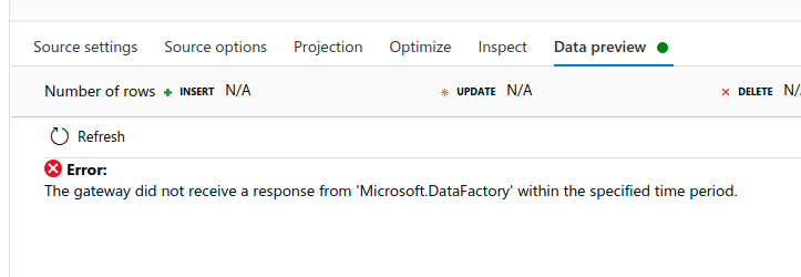 The gateway did not receive a response from 'Microsoft.DataFactory' within the specified time ...