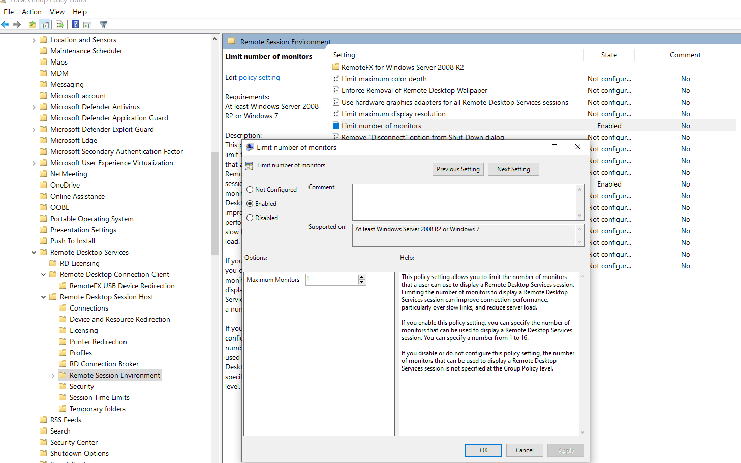 Windows Server 2019 RemoteApps error - "The number of local display ...